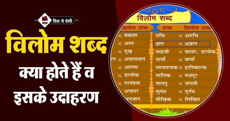 विलोम शब्द परिभाषा और उदाहरण | Vilom Shabd Defination and Examples